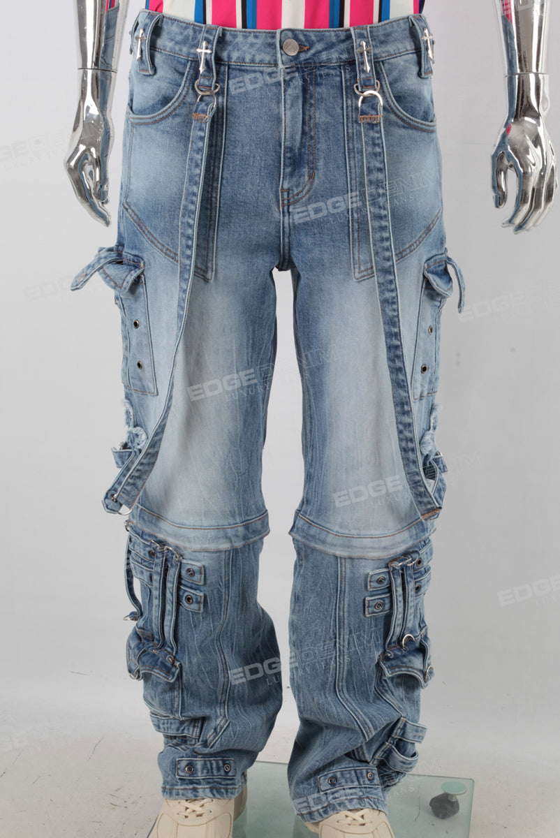Blue patchwork cargo jeans – edgedenim