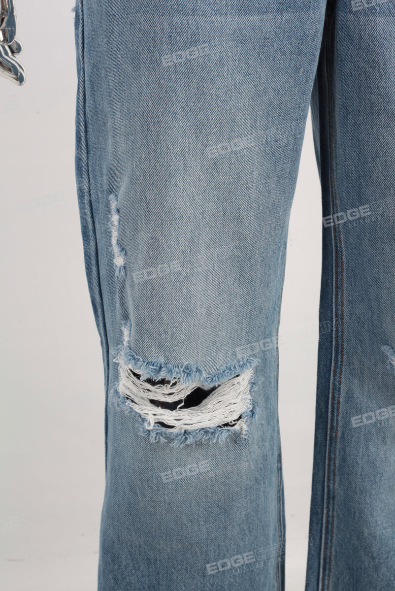 Blue damaged straight jeans – edgedenim