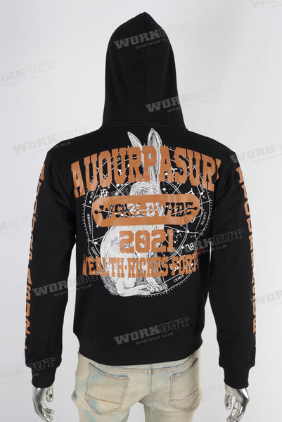 Black Digital Print Hooded Jacket Edgedenim