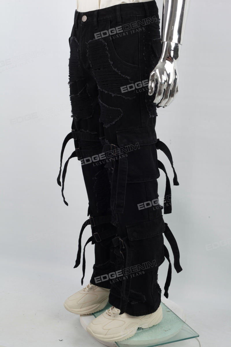 Black Ripped Strap Pocket Denim Mans Cargo – edgedenim