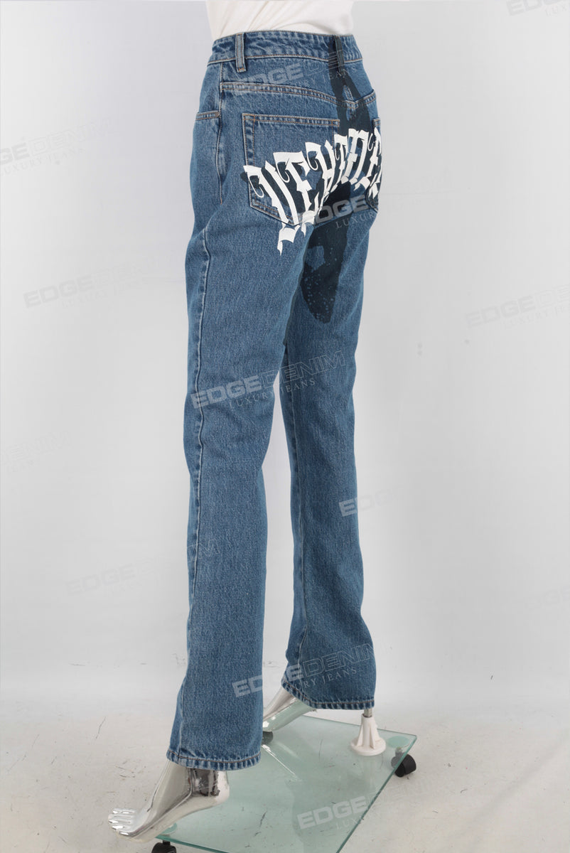 Blue digital print straight jeans women – edgedenim