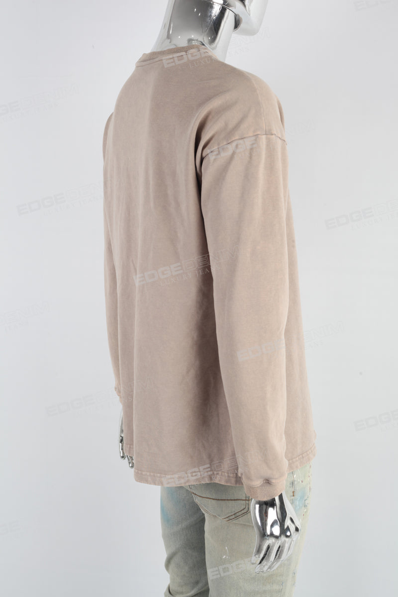 Light flesh color distressed wash long-sleeved sweater – edgedenim